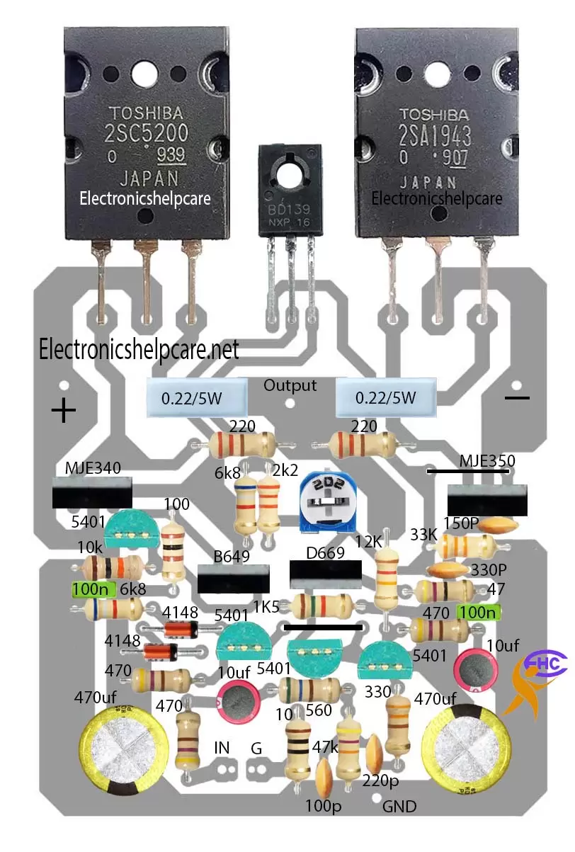 100 watts amplifier circuit diagram using transistors - Electronics Help Care