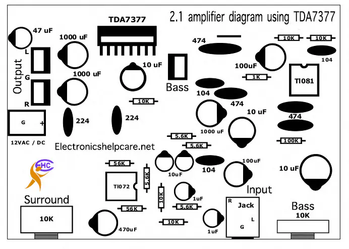 2.1 amplifier diagram using TDA7377 - Electronics Help Care